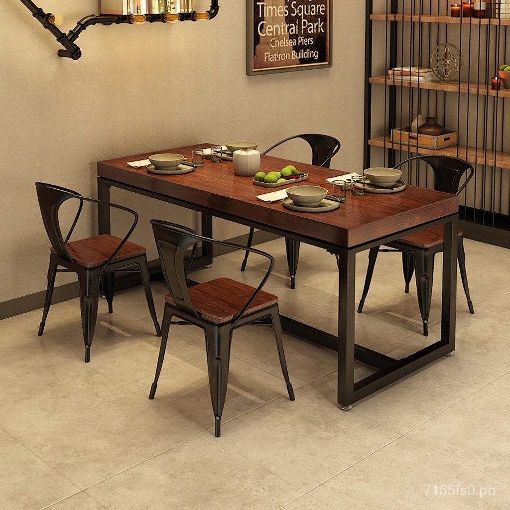 Industrial Style Wrought Iron Solid Wood Fast Food Restaurant Dining ...