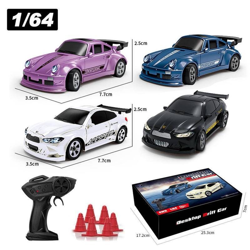 1/64 Mini RC Car 4WD Proportional Throttle Steering Remote Control ...