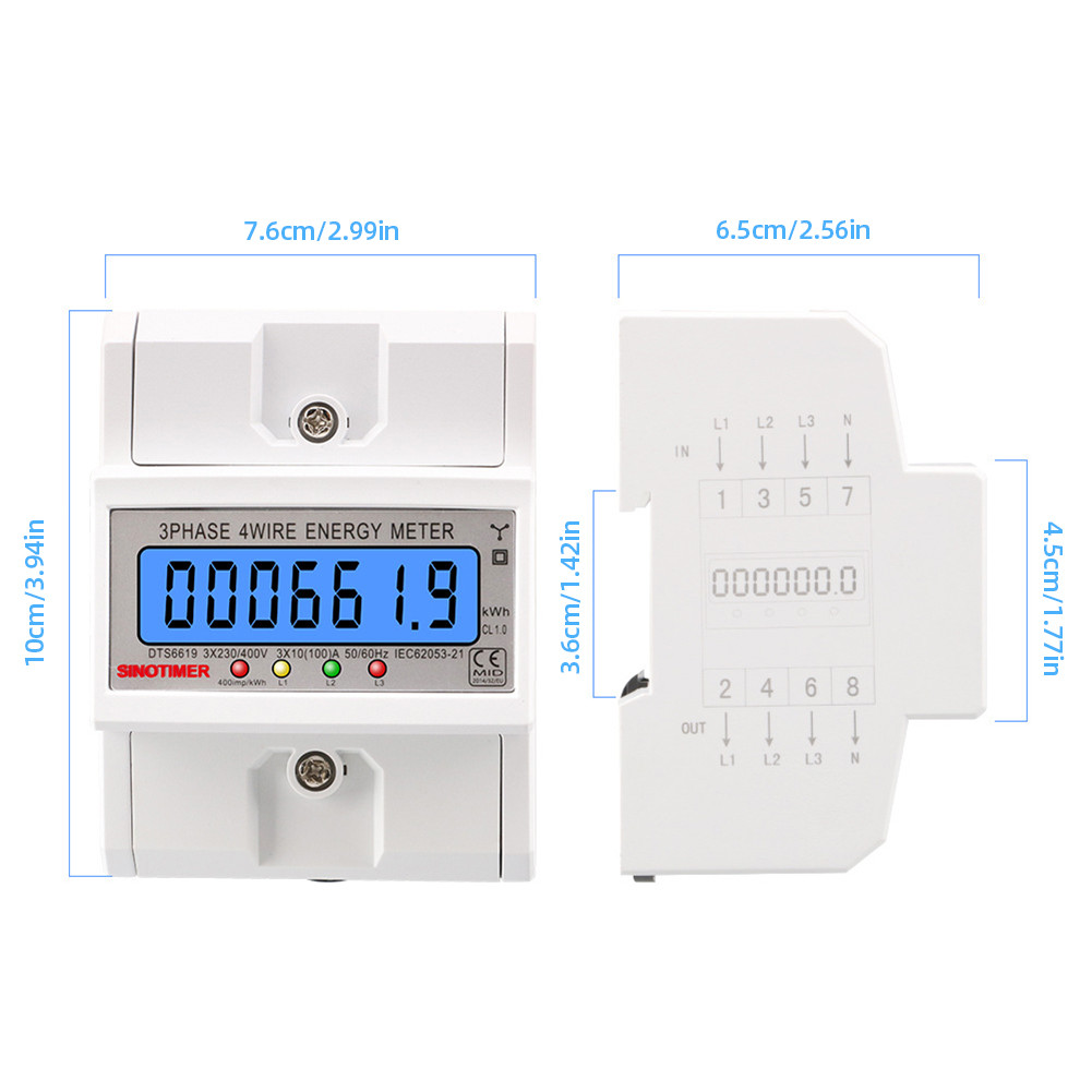 3 Phase 4 Wires Electric Energy Meter 100A Energy Meter AC 3*230/400V ...