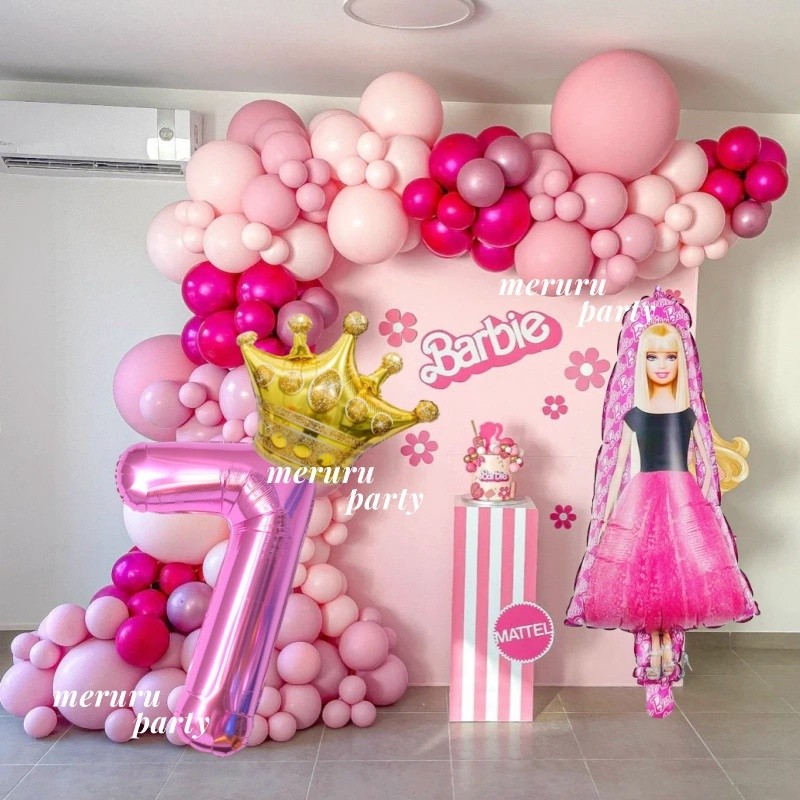 117pcs Pink Barbie Princess Theme Balloon Arch Set Masquerade Party ...
