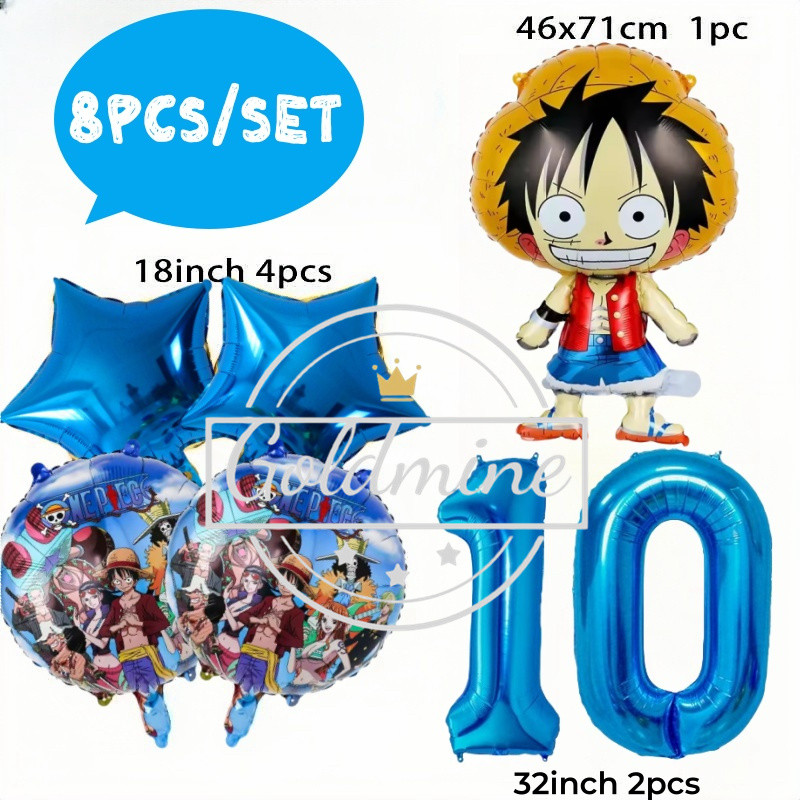 One Piece Luffy Balloon Set Blue Number Children's Birthday Party ...
