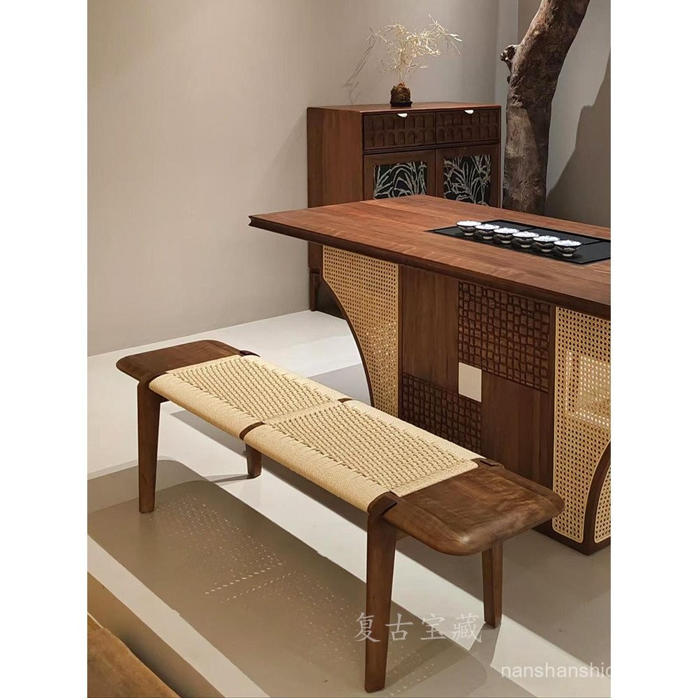 Japanese Style Rattan Bench Bedroom End-of-Bed Bench Home Small ...