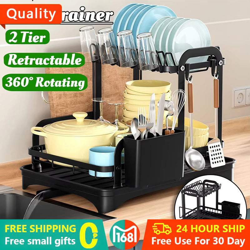 Rotating Storage Rack Double-layer Kitchen Tableware Drying Rack With ...