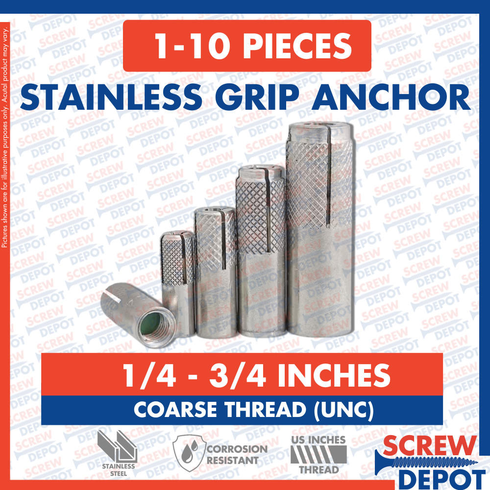 1-5PCS 1/4~3/4 inches Stainless Grip Anchor / Drop In Anchor/ SS ...