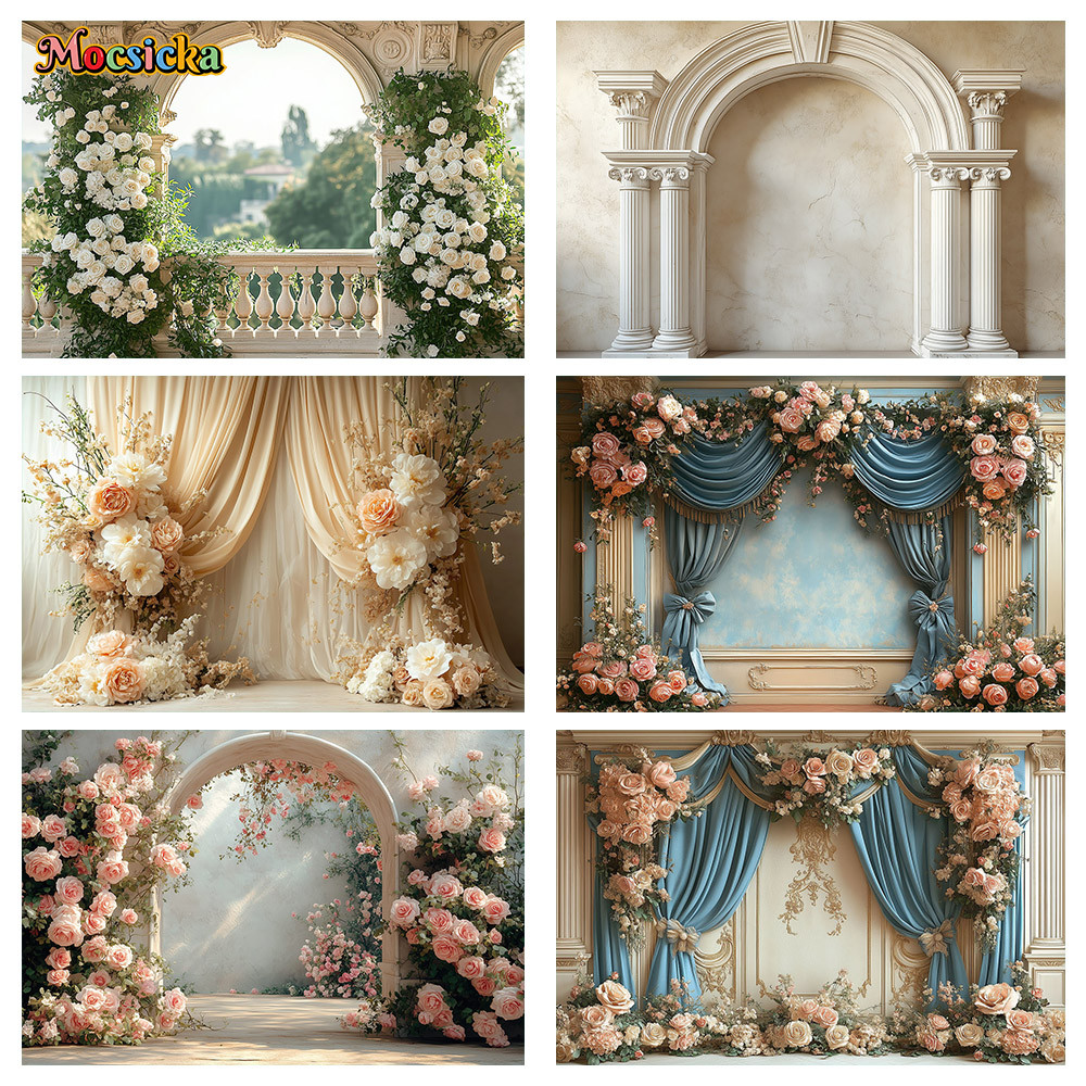Rose Arch Photography Backdrop Light Gray Stone Floor Realistic ...