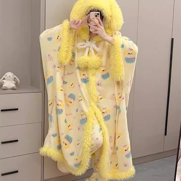 Cloak Pajamas Female Chef Paparazzi Flannel Thickened Cartoon Cute Girl ...