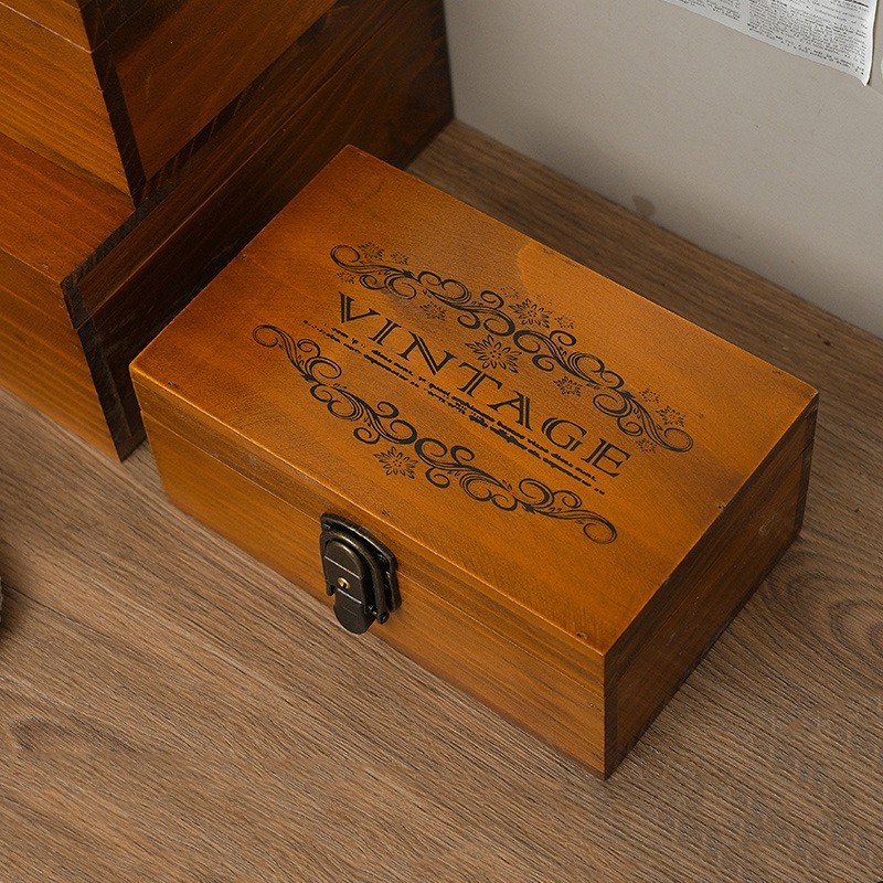 Vintage Wooden Storage Box With Lock Creative Wooden Cash Box Small ...