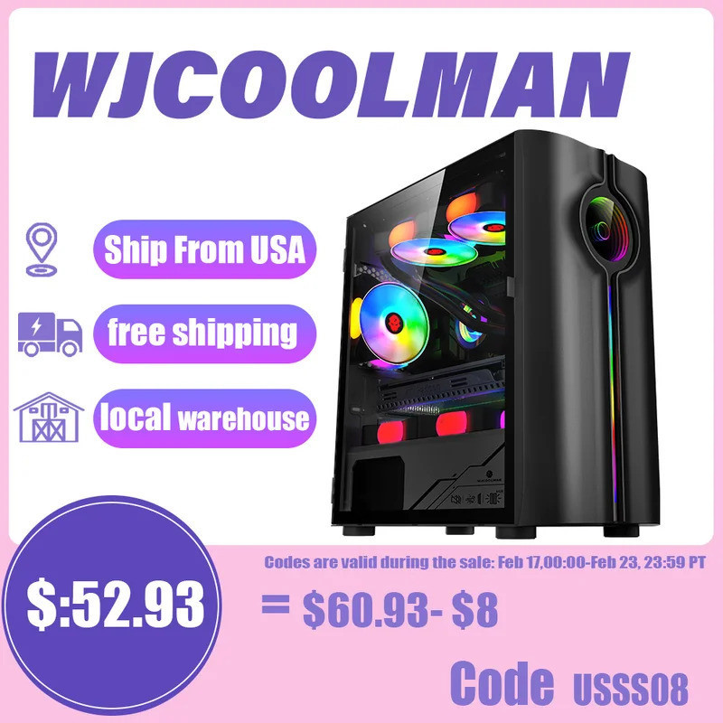 WJCOOLMAN Unlimited Player Black Gaming Computer Case with 4Fan ...