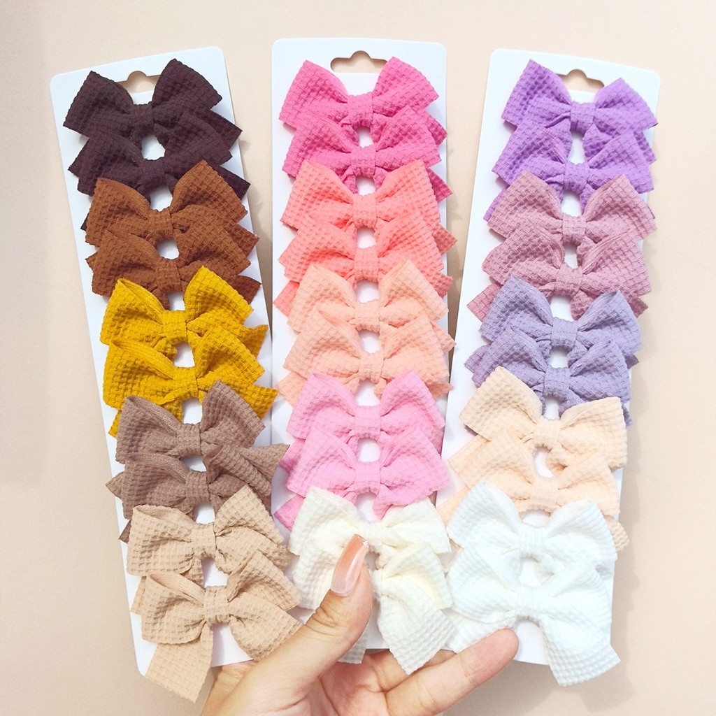 10Pcs/Set Solid cute Bowknot Hair Clips Set For Baby Girls Handmade ...