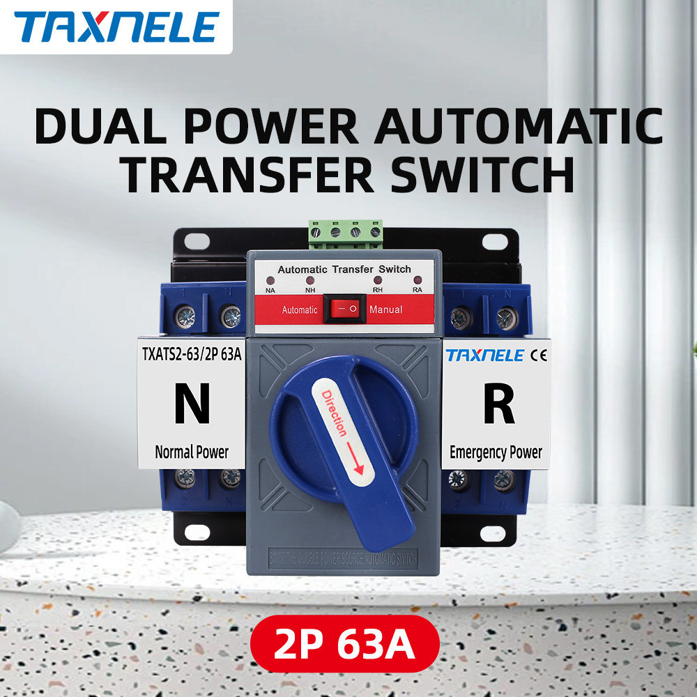 TAXNELE 63A 2P ATS Generator Circuit Breaker Dual Power Changeover Manual Automatic Transfer ...