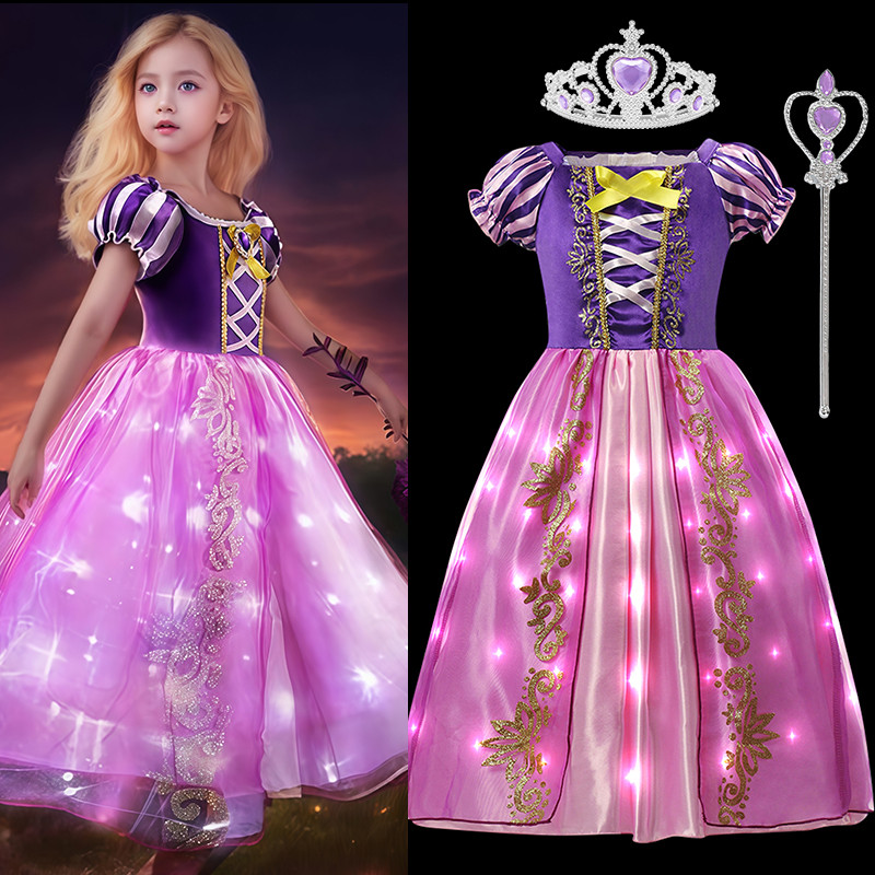 LED Light Up Dress Girls Rapunzel Princess Dress Kids Birthday Gift ...