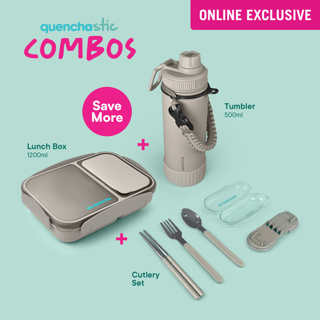 QUENCHA 1200ml Leak-proof Lunch Box and Insulated Tumbler with Portable ...