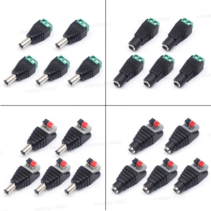 5pcs DC male female power connector 5.5*2.1mm plug positive negative to ...