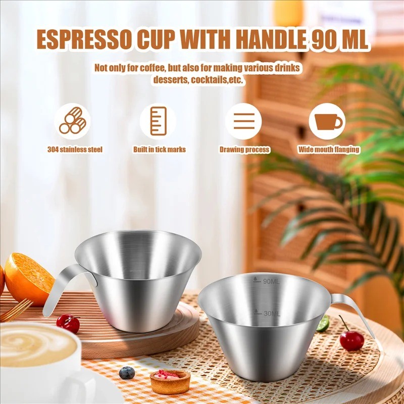 100ml Espresso Shot Cup Stainless Steel Pouring Cup with Handle Measure ...