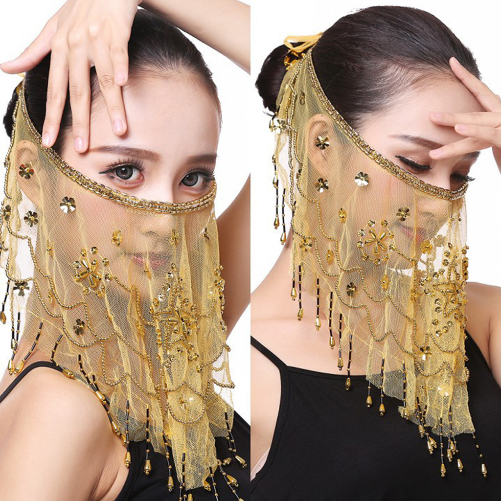 Women Indian Belly Dance Face Veil Tribal Belly Dancing Veils Beaded ...