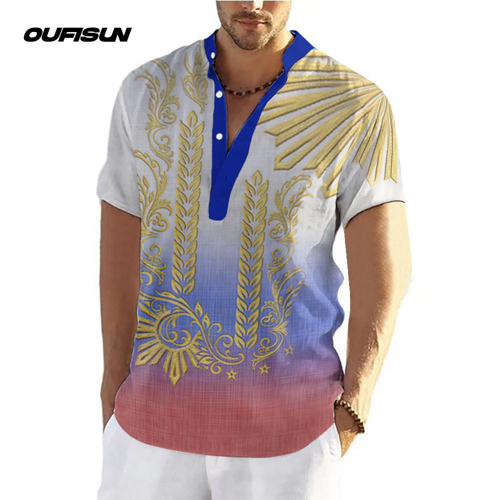 Summer Outfit for Men Ethnic Style Barong Loose Breathable Asean Shirt ...