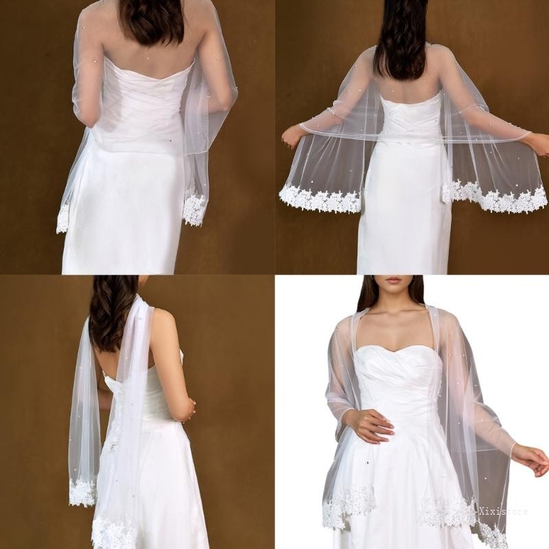 Xixi Wedding Party Bride Veil Shawl Single Layer Sheer Tulle Shawl ...