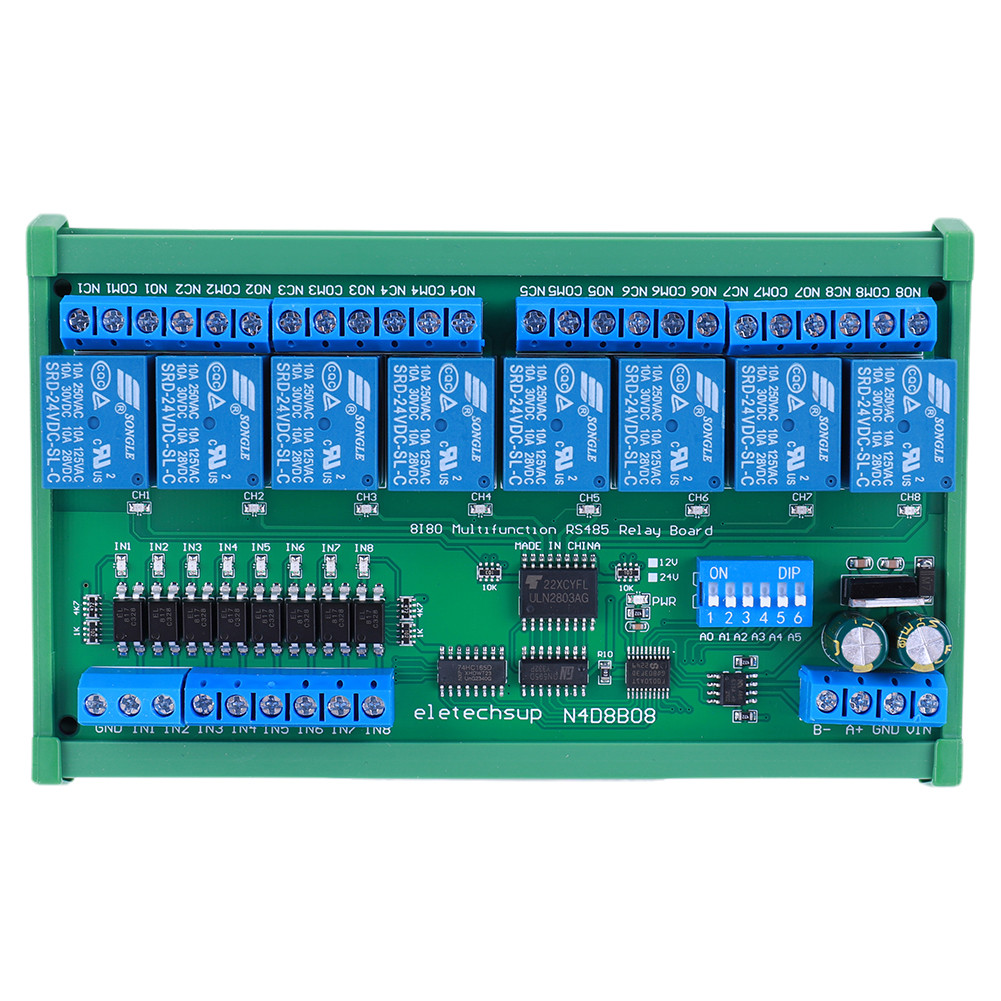 [Sunfayss.ph] DC 12V 24V 8CH UART RS485 Relay Module DIN35 C45 Modbus RTU Control Switch Board ...