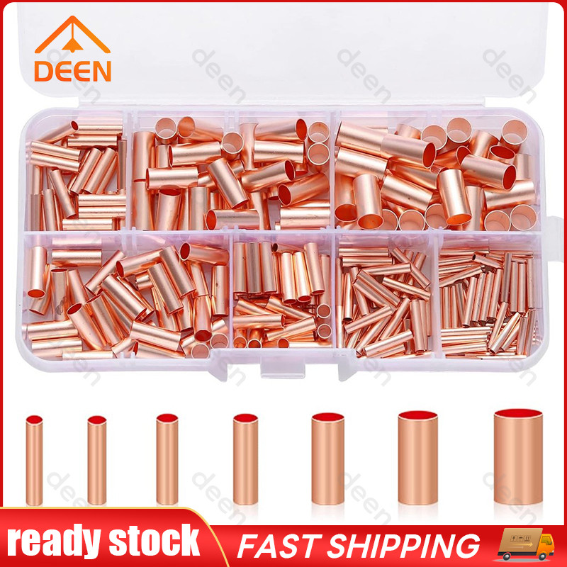 250Pcs Wire Ferrules Kit 7 Size Copper Crimp Connector Non Insulated ...