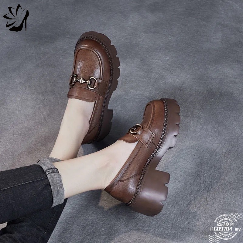SI5 Thick-Soled Small Leather Shoes Women S 2022 New Single British ...