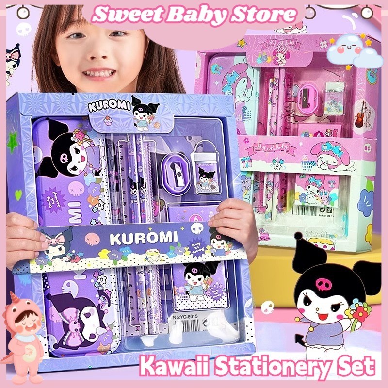 Sanrio Kawaii Stationery Set 5PCS Cute School Supplies Kit with Pencil Case Eraser Sharpener for ...