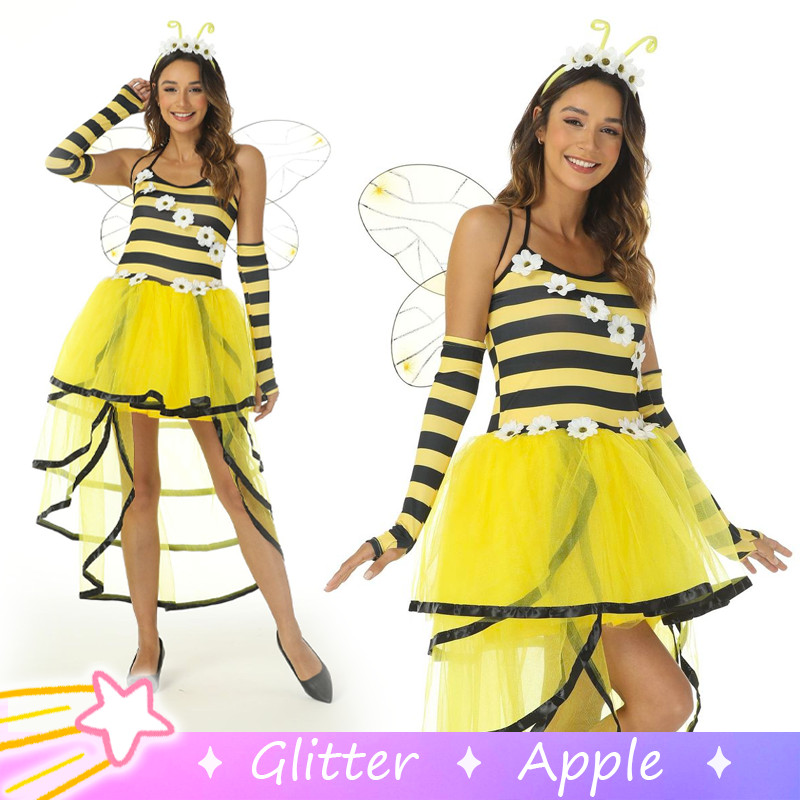 Honey Bee Stripe Yellow Dress For Woman Sexy Bees Adult Cosplay Costume ...