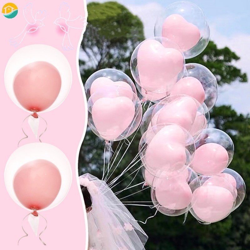 Romantic Pink Heart Transparent Balloons Wedding Latex Bobo Ball ...