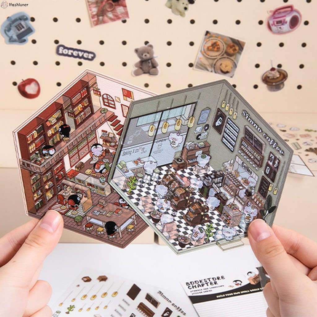 Cute Korean Cartoon Scene Stickers Miniature Scene House Stickers ...