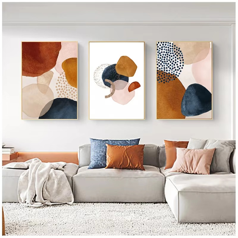 Nordic Abstract Line Wall Art Morandi Orange Oil On Canvas Posters And ...
