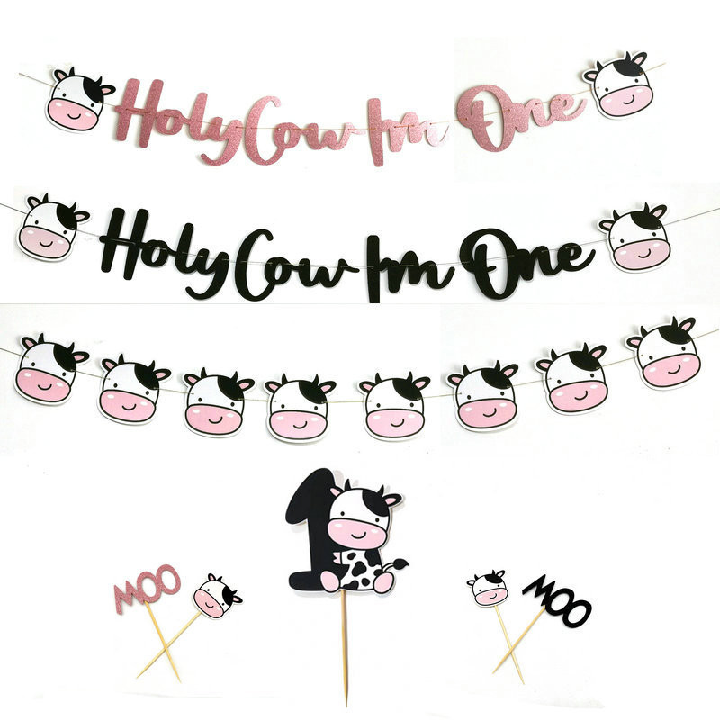Holy Cow I'm One Banner for Boy Girl 1st Cow Themed Birthday Party ...