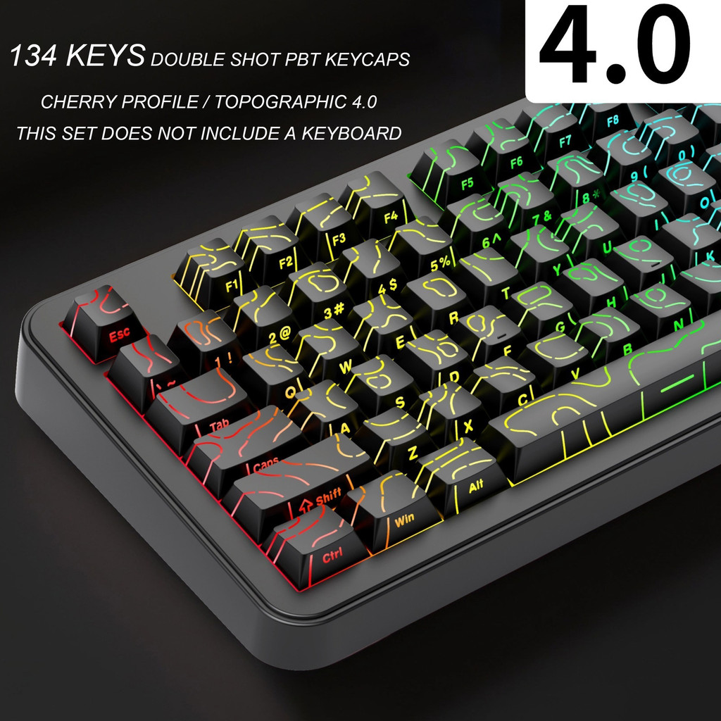 134 Keys Double Shot PBT Keycap Black Topographic 4.0 Side-lit RGB ...