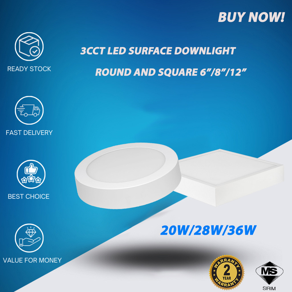 3 COLOUR LED SURFACE MOUNTED DOWNLIGHT 3 Cahaya LAMPU SILING RATA RUMAH ...