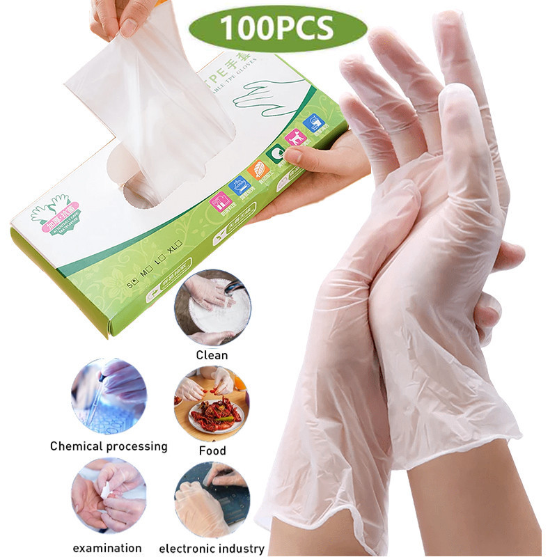 100PCS Food Grade TPE Disposable Gloves Clear Latex-Free for Home ...