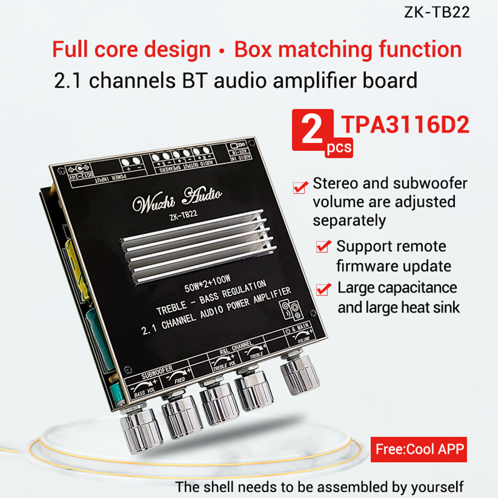Pcbfun ZK-TB22 2.1 channel Bluetooth audio amplifier board module tweeter subwoofer TWS true ...