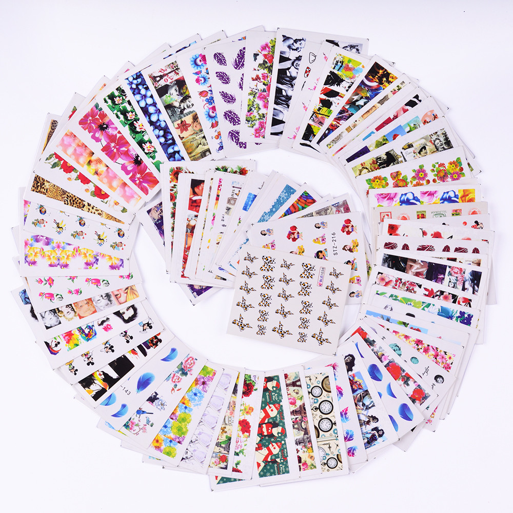 Mixed 100PCS Water Transfer Nail Stickers Flower Line Cartoon Random ...