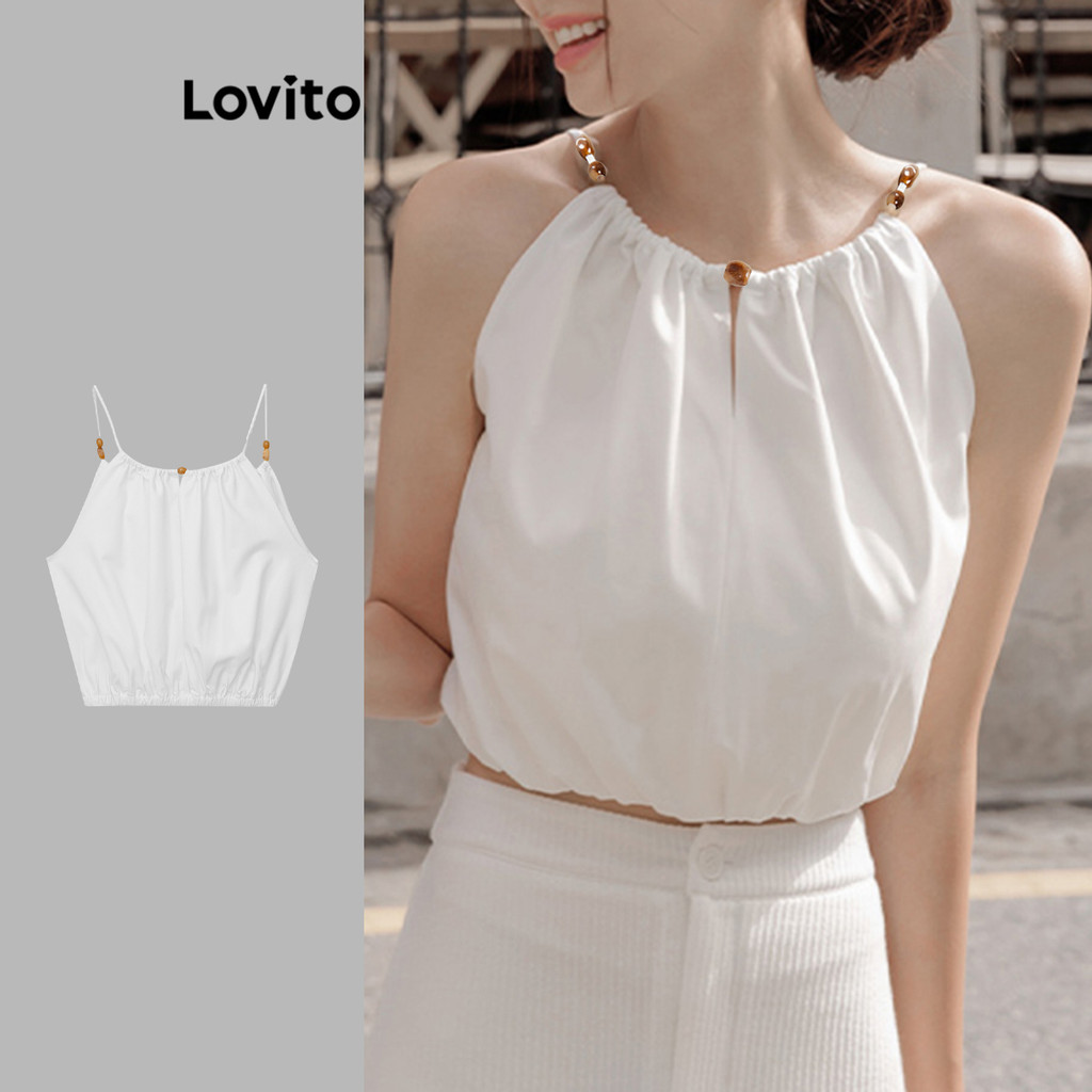 Lovito Women Boho Plain Tie Back Split Tank Top L112ED703 | Shopee ...
