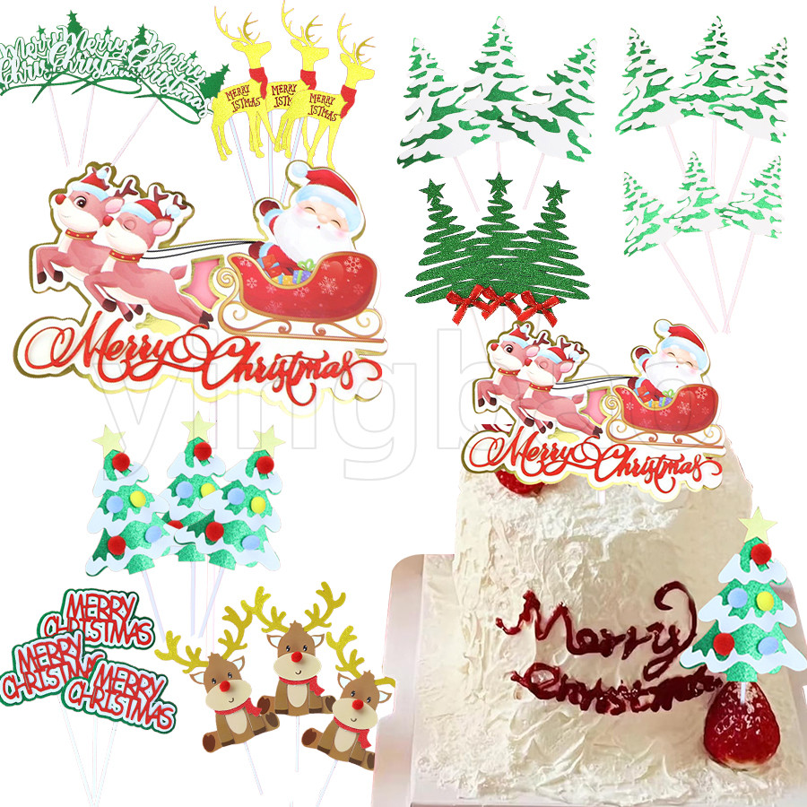 Merry Christmas Cupcake Toppers,Large Cake Toppers Santa Claus Tree ...