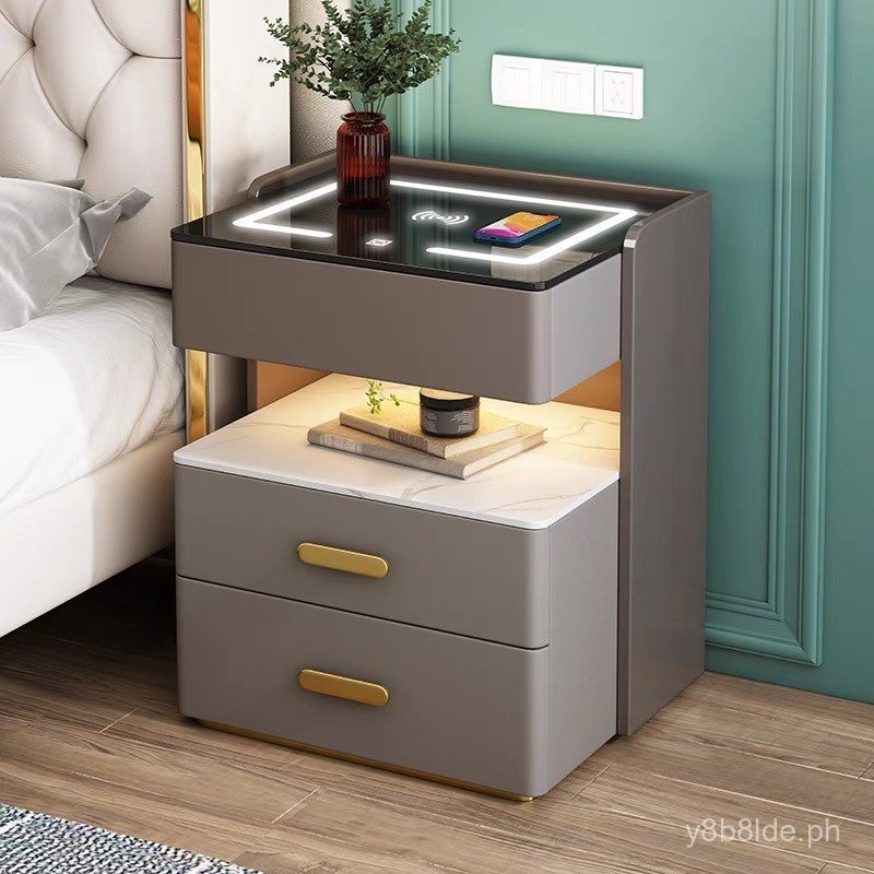 New Smart Bedside Table Light Luxury Stone Plate Bedside Table Art ...