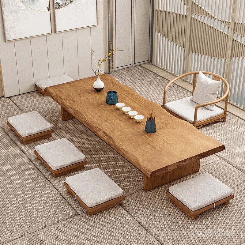 Japanese Zen Solid Wood Tatami Table-Chair Set Pier Table Tea Table Tea Table Log Large Board ...
