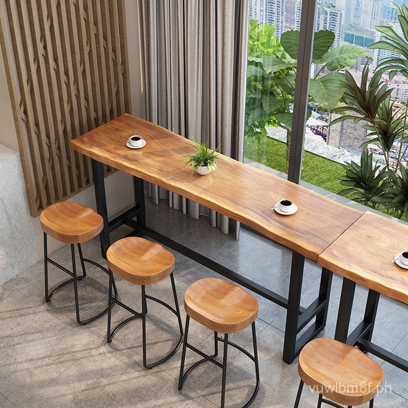 Nordic Light Luxury and Simplicity Solid Wood Bar Counter Milk Tea Shop Coffee Shop High Leg Bar ...
