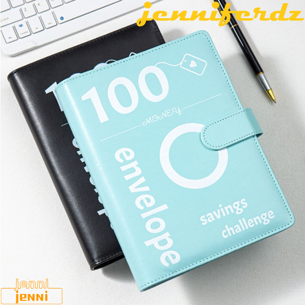 JENNIFERDZ 100Envelope Challenge Binder, Send Stickers PU Leather Savings Challenges Book ...