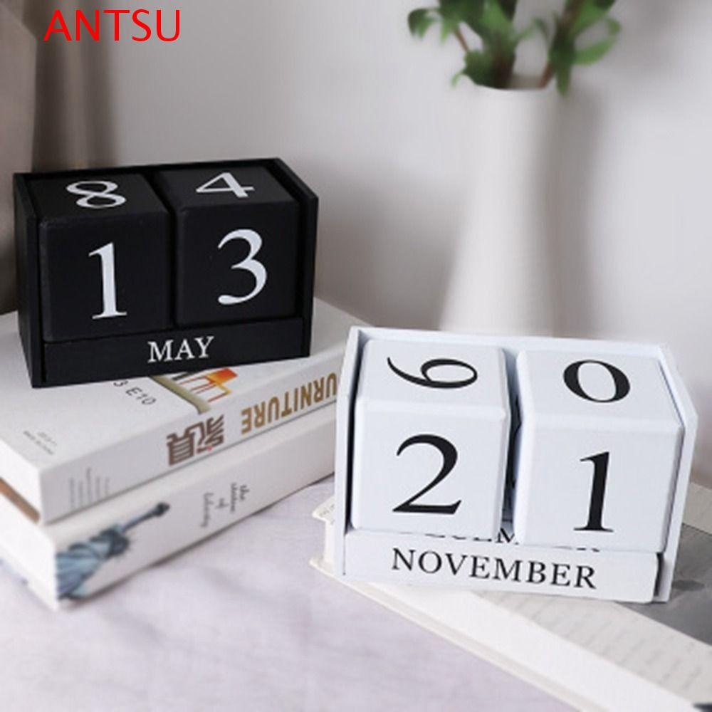 ANTSU Wooden Perpetual Calendar, MDF Eternal Blocks Building Blocks ...
