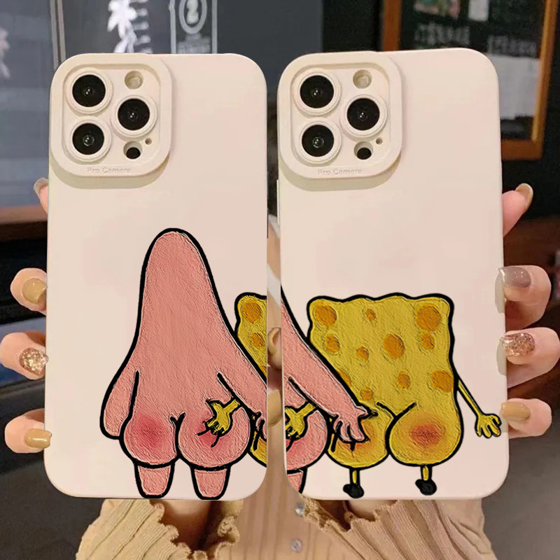 Cute Spongebob Pattern Couple Phone Case For iPhone 11 13 14 15 16 12 ...