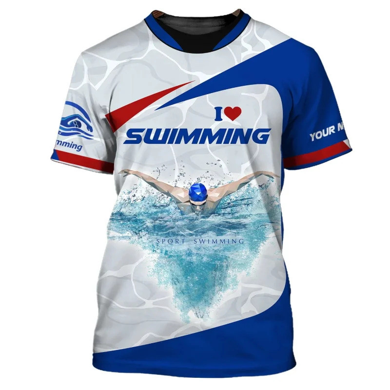 Custom Name Swimming Graphic Tee Shirt For Men 3D Print Short Sleeve ...