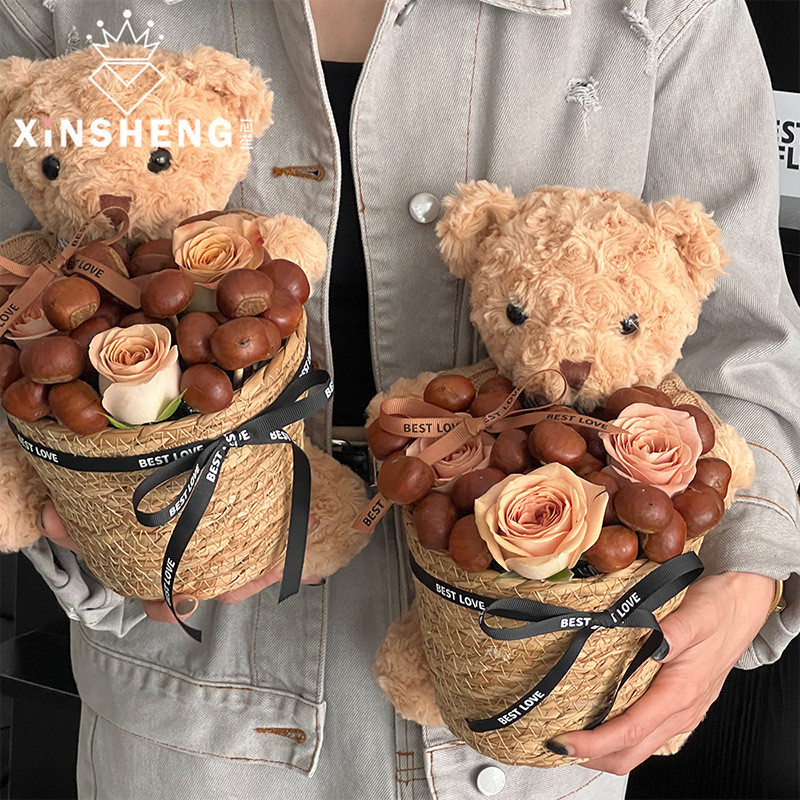 PEV9 [Shipped from China] Chestnut Bear Hug Bucket Simulation Flower ...