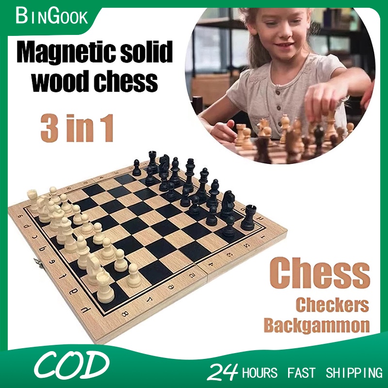Wooden Chessboard 3 In 1 Chess Checker Set Folding Board Chess Game ...