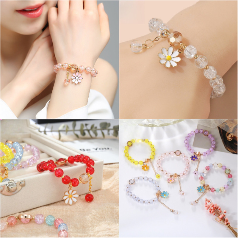 Crystal Beads Daisy Bracelet for Women Girl with Flower Pendant Wrist ...
