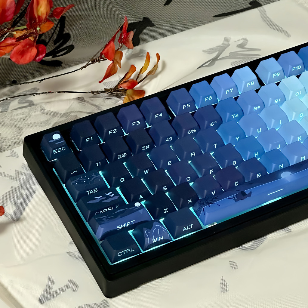 130 Keys Bright Moon Dye Sub PBT Keycaps Cherry Profile Side-lit Shine ...