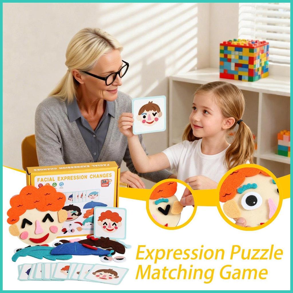 Kids Faces Puzzle Toy Emotional Development Game with Flash Cards ...