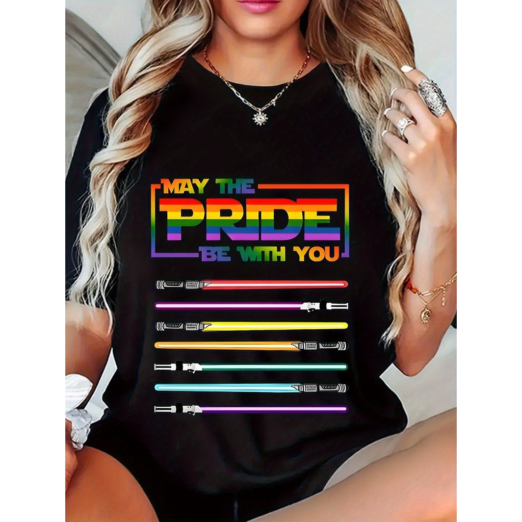 Women s Pride Graphic T Shirt Bold May the Pride Be with You Design ...